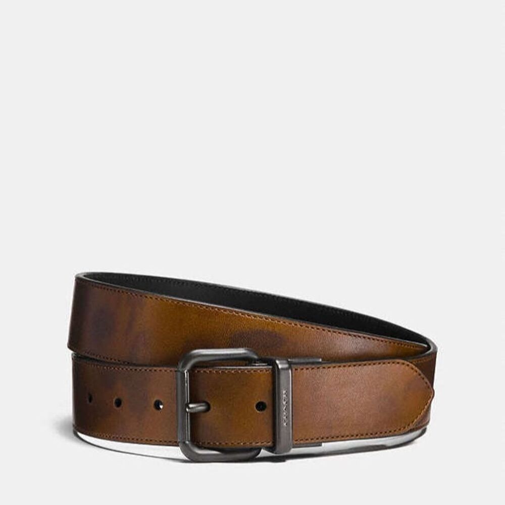 Coach Men's Reversible Leather Dress Belt Black 38mm - Gem